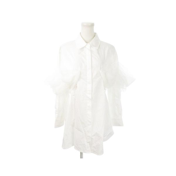 BEULAH STYLE シャツワンピース ミニ 長袖 比翼 チュール ALL 白 ホワイト /MN22 レディース【表記サイズ】ALL【実寸サイズ】身幅：60cm　着丈：77.5cm　ゆき丈：75.5cm　　【素材】コットン　ポリエステル...