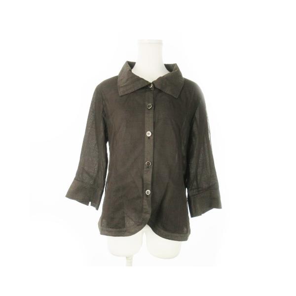 レリアン Leilian シアーシャツ ブラウス 七分袖 切替 透け感 大きいサイズ 13 茶 ブラウン /AO11 レディース【ブランド】レリアン Leilian【表記サイズ】13【実寸サイズ】肩幅：40cm　身幅：49cm　袖丈：43c...