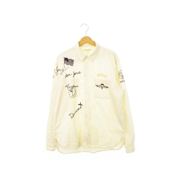 アヴィレックス AVIREX TYPE BLUE ハンドクラフト デニムシャツ カジュアルシャツ 長袖 刺繍 ロゴ XL ベージュ アイボリー 6115103【ブランド】アヴィレックス AVIREX【表記サイズ】XL【実寸サイズ】肩幅：50...