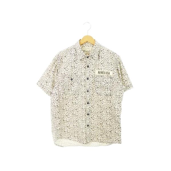 アヴィレックス AVIREX TYPE BLUE ワークシャツ 半袖 ロゴ コットン ボタニカル 花柄 総柄 L 紺 ネイビー /AH3 ■GY99 メンズ【ブランド】アヴィレックス AVIREX【表記サイズ】L【実寸サイズ】肩幅：47cm...