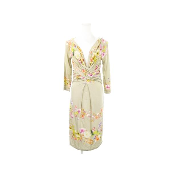 SCRUPOLI by PAOLA FRANI ひざ丈ワンピース カシュクール デコルテ 七分袖 ストレッチ ツイスト 花柄 総柄 36 S ベージュ /AH24【ブランド】パオラフラーニ PAOLA FRANI【表記サイズ】36S【実寸サ...