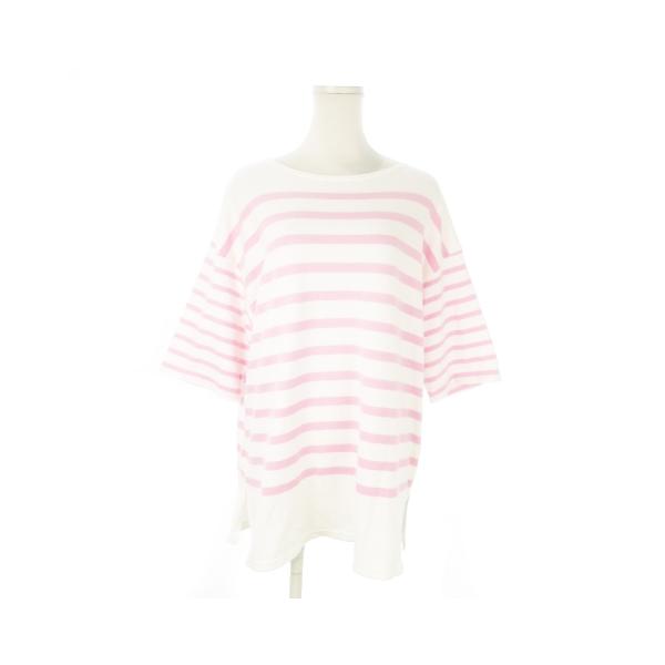 ハグオーワー HUG O WaR チュニック カットソー ボートネック 七分袖 コットン ボーダー F ピンク /AO2 ■GY99 レディース【ブランド】ハグオーワー HUG O WaR【表記サイズ】F【実寸サイズ】身幅：55cm　着丈：...