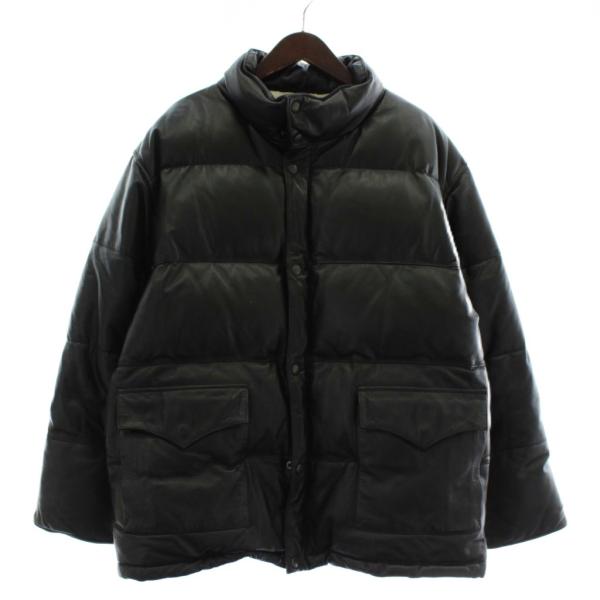 サントリー コーヒー ボス SUNTORY COFFEE BOSS 1992-2001 10周年 レザー ダウンジャケット アウター ハイネック ジップアップ L 黒【表記サイズ】L【実寸サイズ】肩幅：54.5cm　身幅：60.5cm　袖丈...