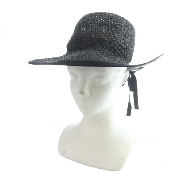未使用品 ラメゾンドリリス La Maison de Lyllis 2241020-09 MANE BLACK FREE タグ付き 麦わら帽子 ハット F 黒 ブラック ■GY55 /MQ【表記サイズ】F【実寸サイズ】つば：約9cm　頭周り...