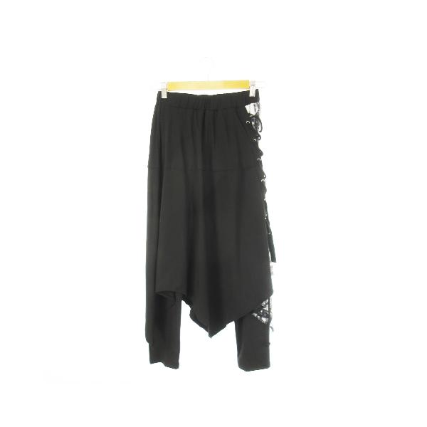 未使用品 ニーア NieR CLOSING 変則フラップスカート付きBRAID PANTS パンツ レースアップ スカート アシンメトリー プリント F 黒【表記サイズ】F【実寸サイズ】ウエスト：60〜cm　もも幅：26〜cm　裾幅：13〜...