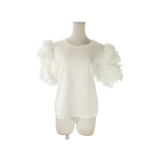 ツインセットアクティテュード TWINSET ACTITUDE ラッフルスリーブ 半袖カットソー 小さいサイズ XS 白 ホワイト レース 花柄 /AO21【表記サイズ】XS【実寸サイズ】肩幅：36cm　身幅：46cm　袖丈：25cm　着丈...