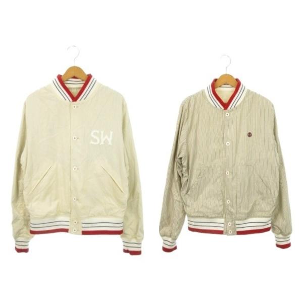 スワッガー SWAGGER スタジャン ブルゾン L ベージュ SWロゴ ストライプ柄 リバーシブル /AH9 ■GY99 メンズ【ブランド】スワッガー SWAGGER【表記サイズ】L【実寸サイズ】肩幅：43cm　身幅：53cm　袖丈：68...