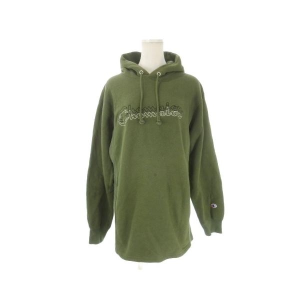 チャンピオン CHAMPION × エモダ EMODA プルパーカー スウェット M 緑 カーキ 長袖 ロゴ刺繍 裏起毛 /AO11 ■GY99 レディース【ブランド】チャンピオン CHAMPION【表記サイズ】M【実寸サイズ】身幅：52c...