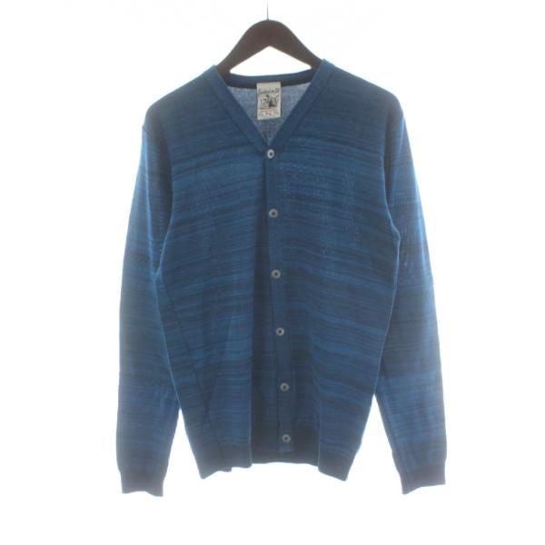 エスエヌエスハーニング S.N.S. HERNING カーディガン M 青 ブルー ボーダー柄 Vネック 長袖 トップス /PP ■GY99 メンズ【表記サイズ】M【実寸サイズ】肩幅：約43cm　身幅：約46cm　着丈：約66cm　袖丈：約...