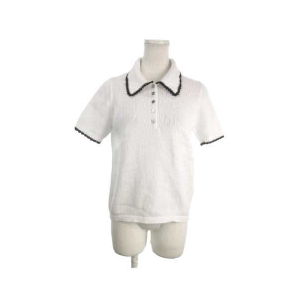 マージュ Maje ポロシャツ ニット 2 白 ホワイト 黒 ブラック 半袖 バイカラー ライン /AH27 ■GY99 レディース【ブランド】マージュ Maje【表記サイズ】2【実寸サイズ】肩幅：31cm　身幅：41cm　袖丈：21cm　...