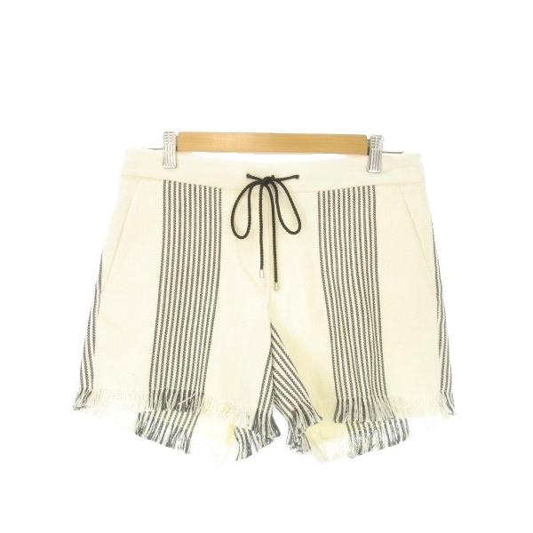 未使用品 デレクラム DEREK LAM ショートパンツ 36 白 ホワイト 黒 ブラック ストライプ柄 ドローストリング フリンジ /CK46 ■GY99【ブランド】デレクラム DEREK LAM【表記サイズ】36【実寸サイズ】ウエスト：...