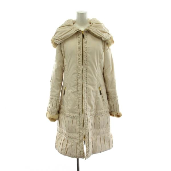 ロベルトカヴァリ roberto cavalli ダウンコート 40 アイボリー ロング丈 ファー レオパード柄 プリーツ 長袖 /PP ■GY50 レディース【ブランド】ロベルトカヴァリ roberto cavalli【表記サイズ】40【...