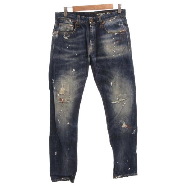 レイン イタリア REIGN ITALIA デニムパンツ ジーンズ ダメージ加工 ペイント 31 インディゴ /FF ■GY12 メンズ【ブランド】レイン イタリア REIGN ITALIA【表記サイズ】31【実寸サイズ】ウエスト：72cm...