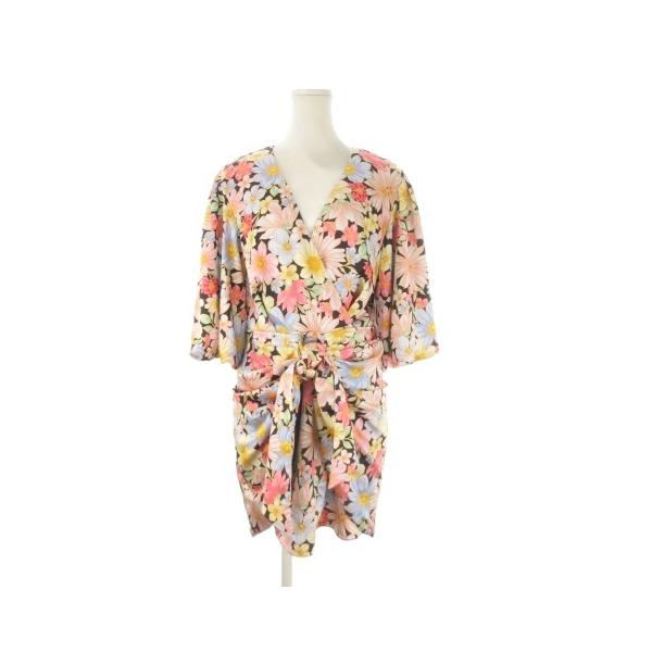 キープセイク Keepsake ワンピース ミニ タイフロント Vネック バルーンスリーブ 花柄 M ピンク /CK33 ■GY99 レディース【表記サイズ】M【実寸サイズ】肩幅：40cm　身幅：42cm　袖丈：38cm　着丈：85cm　　...