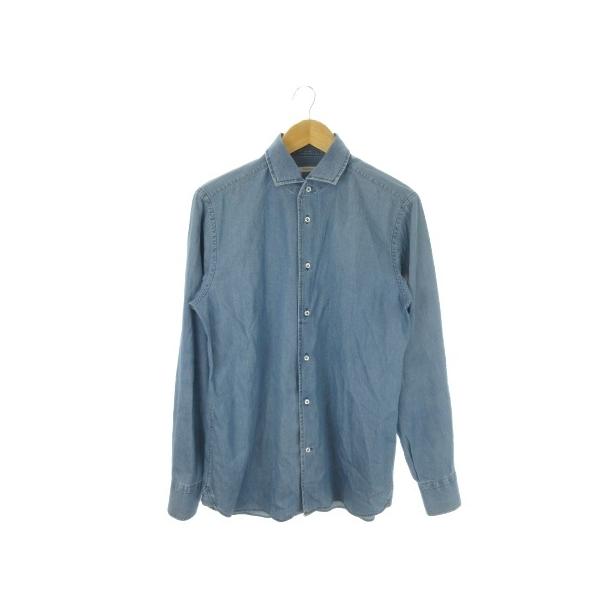 プランディ PRANDI シャツ シャンブレー M 青 ブルー 長袖 /AO20 ■GY99 メンズ【表記サイズ】M【実寸サイズ】肩幅：45cm　身幅：52.5cm　袖丈：64cm　着丈：75cm　　【素材】綿 【色】青 ブルー【状態】若干...