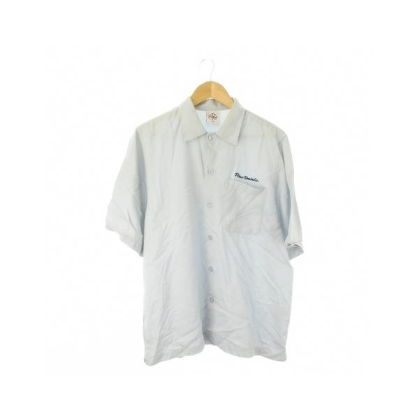 アダルト オリエンテッド ローブス Adult Oriented Robes シャツ L 青 ブルー グレー 半袖 襟付き ロゴ刺繍 /CK7 ■GY99 メンズ【表記サイズ】L【実寸サイズ】肩幅：45.5cm　身幅：60cm　袖丈：31c...