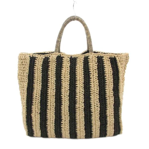 ヴァンサン プラディエ Vincent Pradier ストライプ柄 トートバッグ キナリ ブラック /UO ■GY99 レディース【実寸サイズ】持ち手の長さ：35cm　ヨコ：40cm　タテ：37cm　マチ：10cm　ショルダーの長さ：-c...