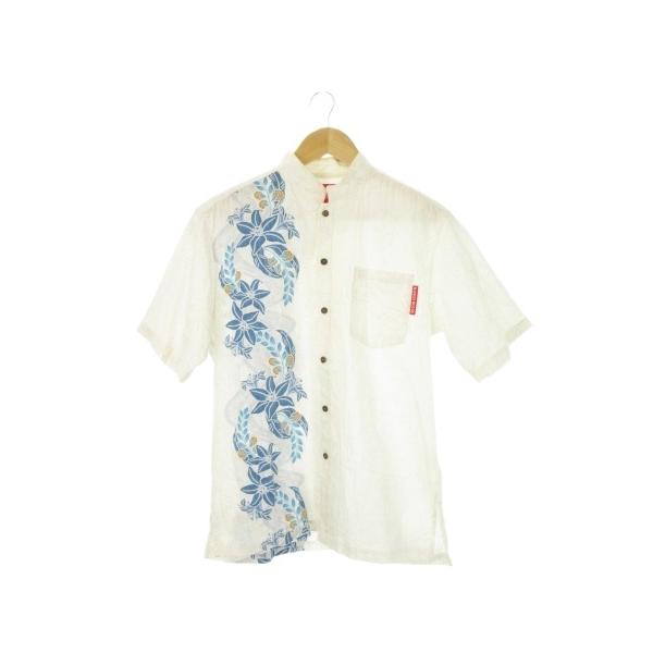 マンゴハウス MANGO HOUSE シャツ M 白 ホワイト 半袖 スタンドカラー 花柄 /CK21 ■GY99 メンズ【表記サイズ】M【実寸サイズ】肩幅：46cm　身幅：54cm　着丈：69cm　袖丈：25cm　　【素材】綿【色】白 ホ...