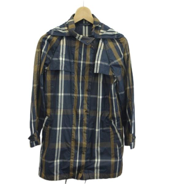 アクアスキュータム AQUASCUTUM ナイロンジャケット 上着 ネイビー 紺 茶 ブラウン チェック柄 フード付き 長袖 1653205-39 /PP ■GY99【ブランド】アクアスキュータム AQUASCUTUM【表記サイズ】サイズ表...