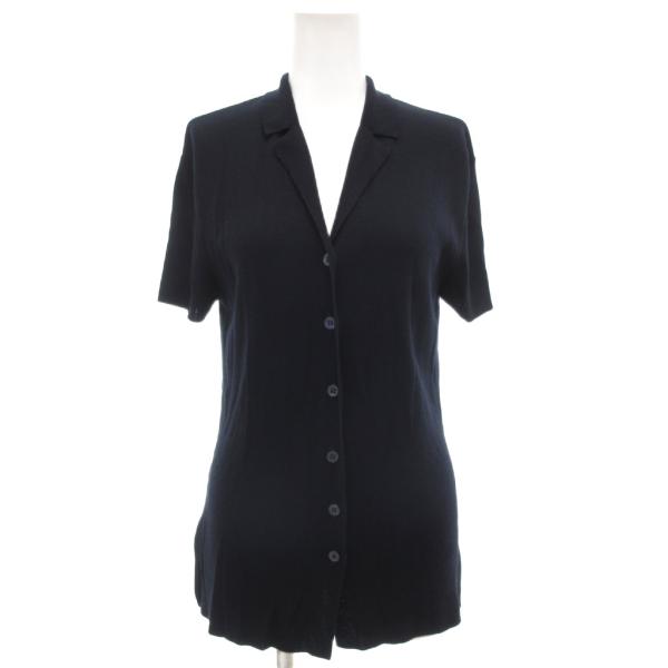 レボル ガバラ LEBOR GABALA カーディガン ニット オープンカラー 半袖 紺 ネイビー /AE レディース【表記サイズ】サイズ表記なし（実寸サイズを参考にご検討ください。）【実寸サイズ】肩幅：約42cm　身幅：約40cm　袖丈：...