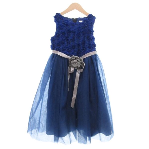 キャサリンコテージ 溢れる薔薇のラメチュールドレス ノースリーブ コサージュ付き 130 ネイビー /UO キッズ【表記サイズ】130【実寸サイズ】肩幅：-cm　身幅：32cm　袖丈：-cm　総丈：84cm　　【素材】ポリエステル【色】紺 ...