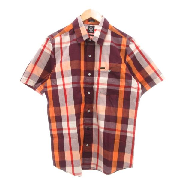 VOLCOM SLIM FIT Campton 半袖 シャツ チェック S マルチカラー /UO メンズ【表記サイズ】S【実寸サイズ】肩幅：43cm　身幅：50cm　袖丈：24cm　着丈：71cm　　【素材】コットン ポリエステル【色】オレ...