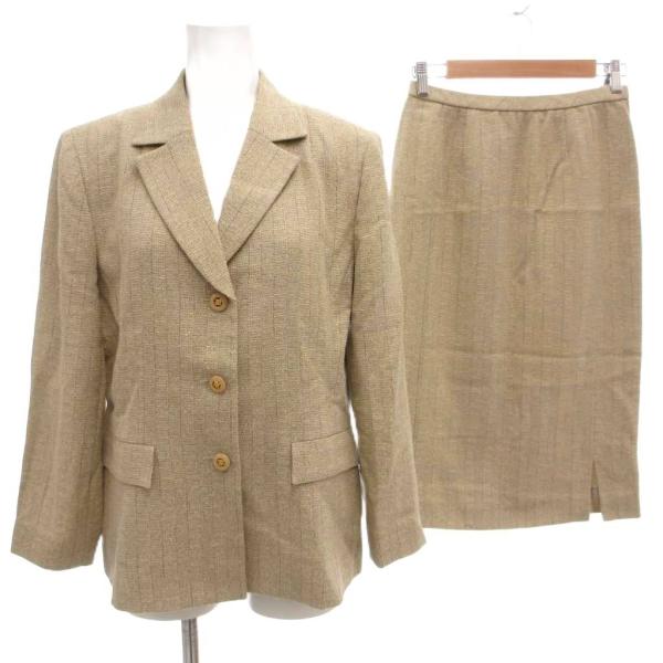 レリアン Leilian Fratelli Bertotto セットアップ スーツ ジャケット スカート 7 背抜き シングル ひざ丈 ベージュ /AE レディース【ブランド】レリアン Leilian【表記サイズ】7【実寸サイズ】ジャケット...
