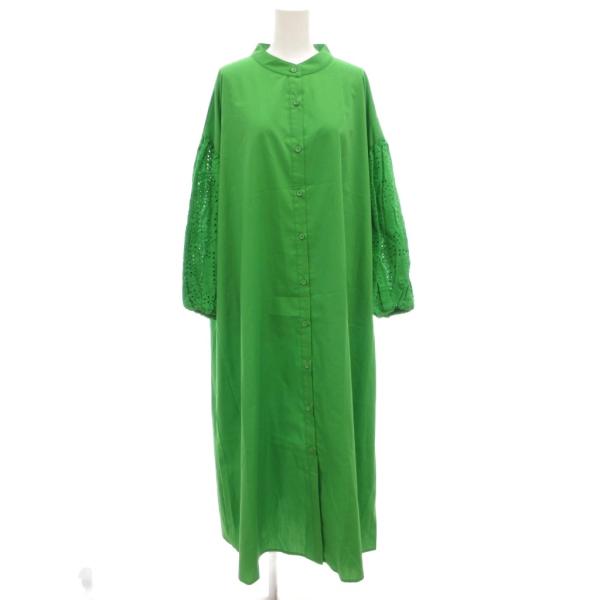 lowy by corners ロングシャツワンピース 長袖 M 緑 グリーン バンドカラー パンチング レース /GV レディース【表記サイズ】M【実寸サイズ】肩幅：60cm　身幅：66cm　袖丈：38cm　総丈：120cm　　【素材】本...