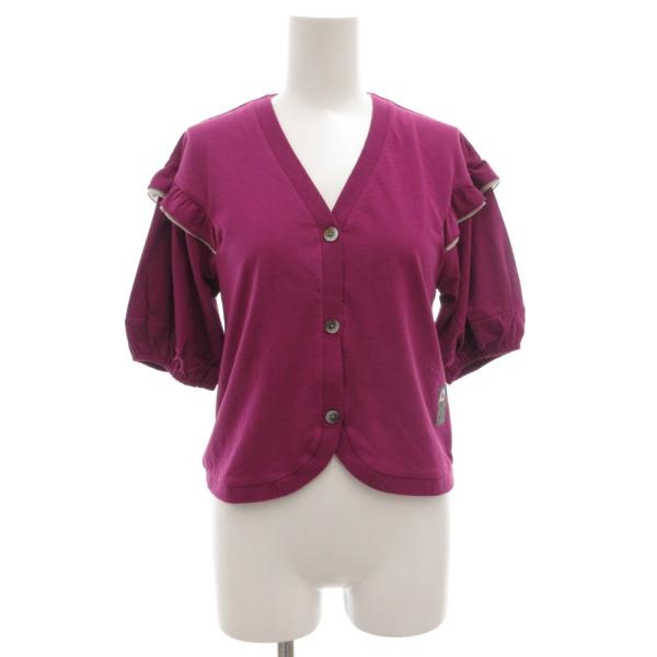 未使用品 ズッパディズッカ zuppa di zucca タグ付き カーディガン ニット 5分袖 切替 袖フリル 140 紫 パープル シアー /GV キッズ【表記サイズ】140【実寸サイズ】肩幅：42cm　身幅：44cm　袖丈：54cm　...