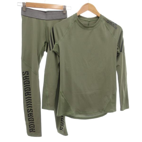 アディダス adidas アンダーウエア セットアップ ALPHASKIN 長袖カットソー レギンス ストレッチ イージー ロゴ L M カーキ FL4572 【ブランド】アディダス adidas【表記サイズ】カットソー Lパンツ M【実寸...