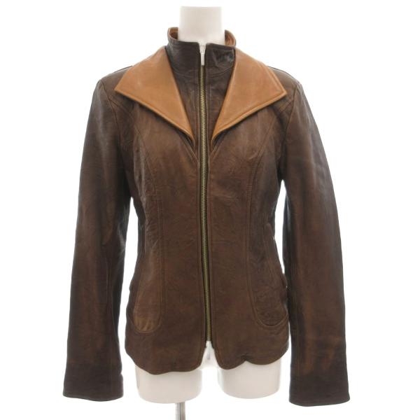 Leonardo da Vinci レザージャケット ジップアップ イタリア製 38 茶 ブラウン /GV レディース【表記サイズ】38【実寸サイズ】肩幅：39cm　身幅：40cm　袖丈：61cm　着丈：55cm　　【素材】表地 レザー　裏...
