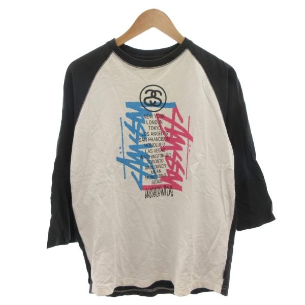 ステューシー STUSSY 00s Y2K ラグランTシャツ カットソー 七分袖 ワールドツアー ロゴプリント M ホワイト 黒 ブラック /FF メンズ【ブランド】ステューシー STUSSY【表記サイズ】M【実寸サイズ】身幅：48cm　着...