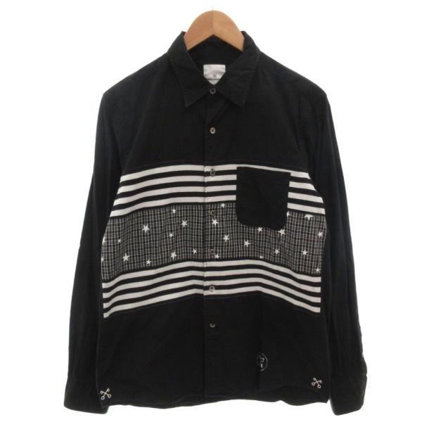 ユニフォームエクスペリメント uniform experiment 16SS FABRIC MIX REGULAR SHIRT シャツ 2 黒 ブラック 長袖 ストライプ柄 星柄【ブランド】ユニフォームエクスペリメント uniform ex...