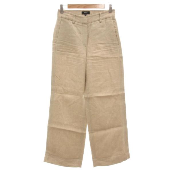 セオリー Theory 美品 INTEGRATE PIAZZA PANT ワイドパンツ リネン 00 ベージュ系 /UO レディース【ブランド】セオリー Theory【表記サイズ】00【実寸サイズ】ウエスト：68cm　もも幅：26cm　裾幅...