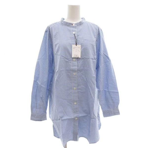 未使用品 グリーンノート gree*n[nout] タグ付き シャツ 長袖 ギンガムチェック バンドカラー 大きいサイズ 15 青 ブルー 白 ホワイト【表記サイズ】15【実寸サイズ】肩幅：41cm　身幅：54cm　着丈：82cm　袖丈：5...