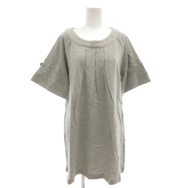 未使用品 グリーンノート gree*n[nout] タグ付き チュニック カットソー 五分袖 タック 裏毛 袖裏チェック 大きいサイズ 15 グレー【表記サイズ】15【実寸サイズ】身幅：50cm　着丈：76cm　ゆき丈：35cm　　【素材】...