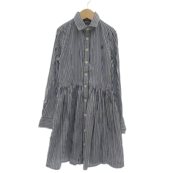 ポロ ラルフローレン POLO RALPH LAUREN シャツワンピース 長袖 ストライプ柄 8 ホワイト ネイビー /UO キッズ【ブランド】ポロ ラルフローレン POLO RALPH LAUREN【表記サイズ】8 140cm【実寸サイ...