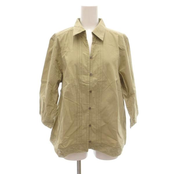 グリーンノート gree*n[nout]  シャツ ブラウス 七分袖 ピンタック レース 大きいサイズ 15 ベージュ系 /UO レディース【表記サイズ】15【実寸サイズ】肩幅：40cm　身幅：52cm　袖丈：41cm　着丈：57cm　　【...