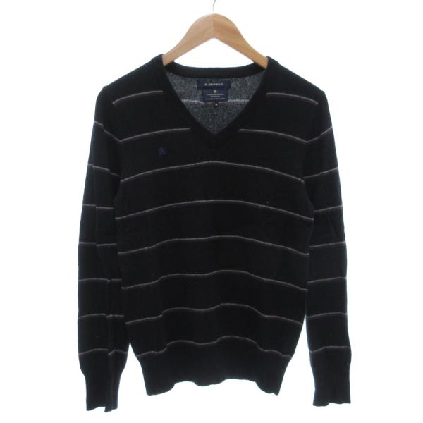 アールニューボールド R.NEWBOLD ニット セーター 長袖 カシミヤ混 アンゴラ混 Vネック ボーダー ロゴ刺繍 M 黒 ブラック【ブランド】アールニューボールド R.NEWBOLD【表記サイズ】M【実寸サイズ】肩幅：38cm　身幅：...
