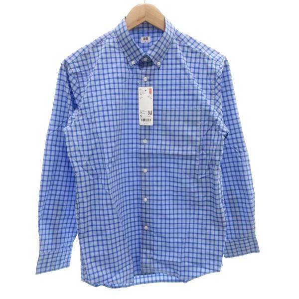未使用品 ユニクロ UNIQLO タグ付き 23SS EFCブロードチェックシャツ ボタンダウン 長袖 カジュアル S 青 ブルー 331-456650 /GV【ブランド】ユニクロ UNIQLO【表記サイズ】S【実寸サイズ】肩幅：44cm　...