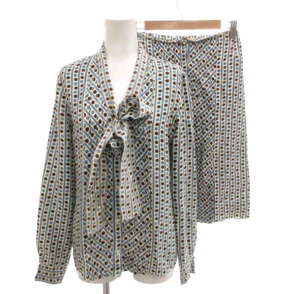 プラダ PRADA セットアップ シャツ ブラウス スカート ボウタイ ドット シルク 絹 ひざ丈 長袖 38 青 ブルー /FF レディース【ブランド】プラダ PRADA【表記サイズ】38【実寸サイズ】ジャケット 肩幅：35cm　ジャケッ...