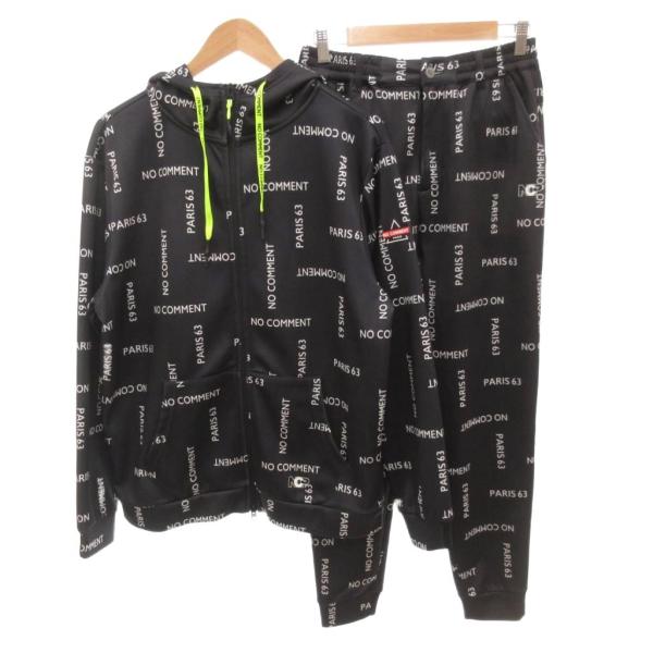NO COMMENT PARIS ノーコメント パリ セットアップ カジュアル ジップアップパーカー パンツ イージー 総柄 ロゴ L 黒 ブラック /FF メンズ【表記サイズ】L【実寸サイズ】ジャケット 肩幅：49cm　ジャケット 身幅：...