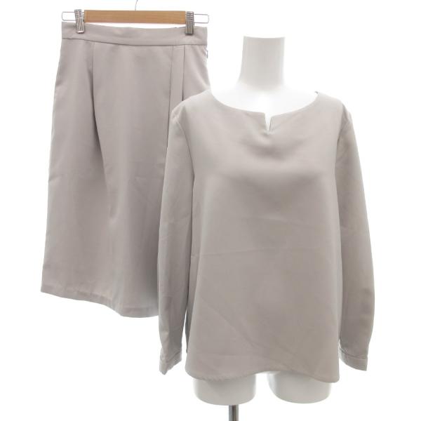 ファビア FABIA セットアップ 長袖ブラウス ひざ丈スカート ストレッチ タック M グレー /GV【表記サイズ】M【実寸サイズ】ジャケット 肩幅：38cm　ジャケット 身幅：59cm　ジャケット 袖丈：52cm　ジャケット 着丈：55...