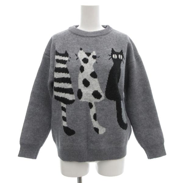 トゥルベ TRUBE ニット セーター 長袖 プルオーバー 厚手 ネコ グレー /GV レディース【表記サイズ】サイズ表記なし(実寸サイズをご参考ください。)【実寸サイズ】肩幅：48cm　身幅：50cm　着丈：55cm　袖丈：45cm　　【...