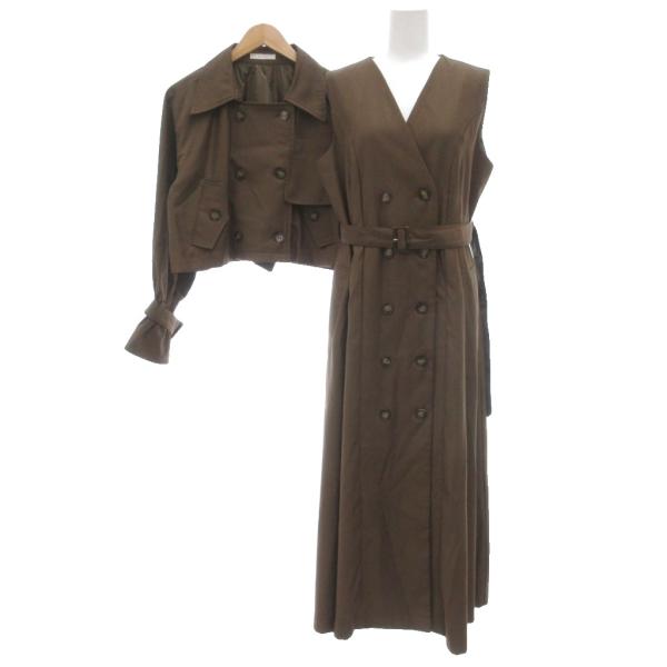 ADIRA トレンチ ジャケット ワンピース セット ベルト付き M ブラウン /UO レディース【表記サイズ】M【実寸サイズ】身幅：55cm　着丈：43cm　ゆき丈：80cm　ワンピース身幅50cm、総丈125cm　【素材】本体 ポリエス...