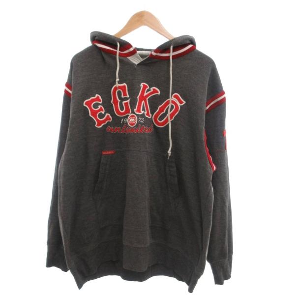 ECKO UNLTD プルオーバーパーカー フーディー ロゴ L 黒 ブラック /MG メンズ【表記サイズ】L【実寸サイズ】肩幅：60cm　身幅：61cm　袖丈：63cm　着丈：68cm　　【素材】綿 ポリエステル【色】グレー【状態】・毛玉...