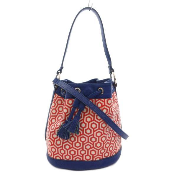MISCHA 巾着バッグ ショルダー ハンド 2WAY 総柄 レザー レッド ブルー /FF レディース【実寸サイズ】持ち手の長さ：41cm　ヨコ：29cm　タテ：22cm　マチ：13cm　ショルダーの長さ：85cm　　【素材】レザー【色】...