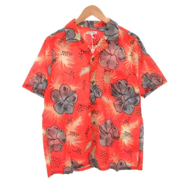 未使用品 Banks Journal タグ付き Prim Shirt TOMATO アロハシャツ 半袖 総柄 オープンカラー M オレンジ /FF メンズ【表記サイズ】M【実寸サイズ】肩幅：41cm　身幅：55cm　着丈：71cm　袖丈：2...