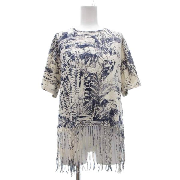 デシグアル Desigual ISLA 美品 フリンジカットソー Tシャツ 半袖 総柄 Ｓ ホワイト ネイビー系 /MG レディース【ブランド】デシグアル Desigual【表記サイズ】S【実寸サイズ】肩幅：49cm　身幅：51cm　着丈：...