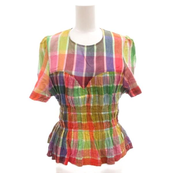 mii 25SS TOP OLYMPE カットソー ブラウス チェック ギャザー 半袖 M マルチカラー /FF レディース【表記サイズ】M【実寸サイズ】肩幅：32cm　身幅：38cm　着丈：54cm　袖丈：24cm　　【素材】コットン【色...